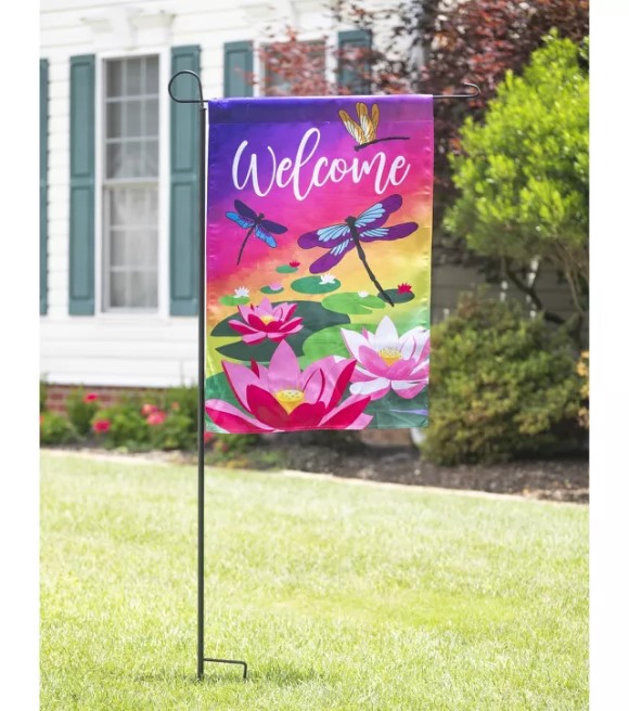 Evergreen, Welcome Dragonfly with Lily Pads Lustre Flag - Wilco Farm Stores