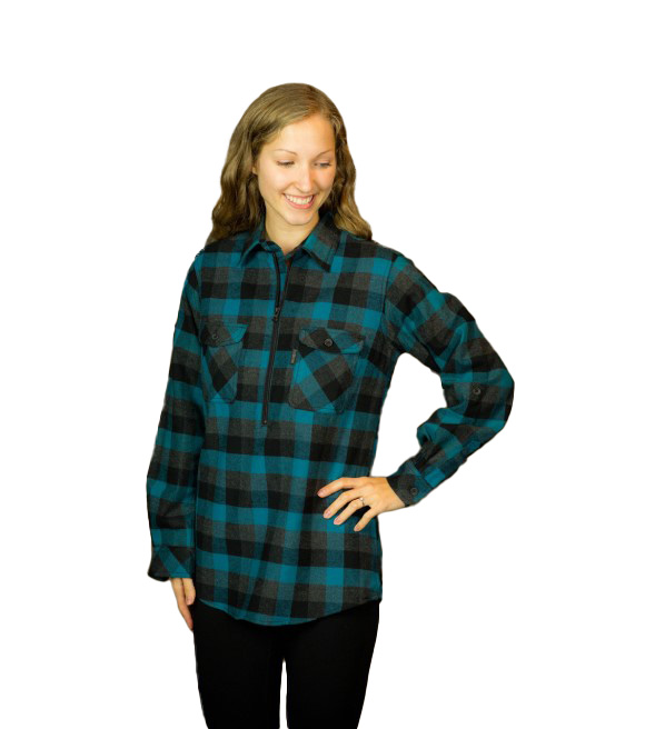 Five Brothers, Ladies Blue & Black Pull Over 1/2 Zip Front Flannel ...