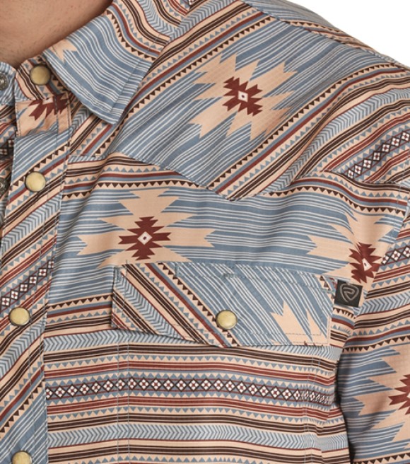 Rock & Roll, Men's Tek Western Blue Aztec Snap Short Sleeve - Wilco ... Rock & Roll, Men's Tek Western Blue Aztec Snap Short Sleeve - Wilco ...