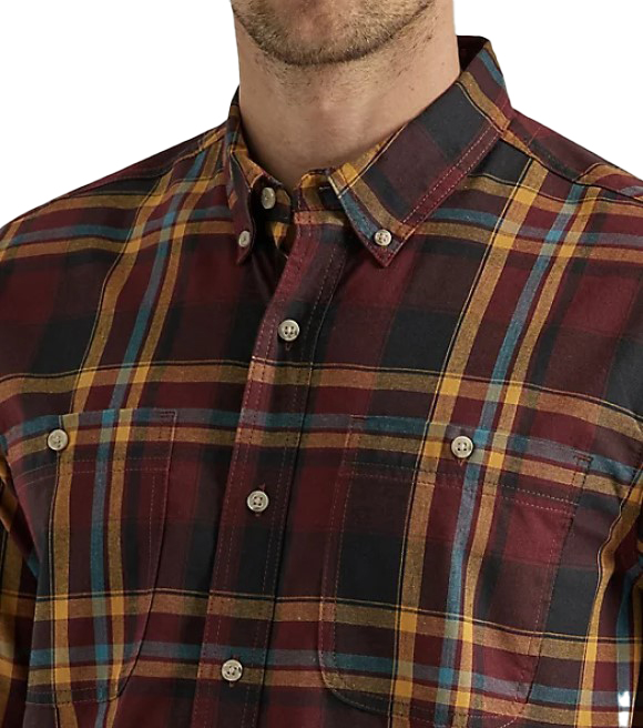 Wrangler, Men's Navy Grey Rugged Wear Easy Care Plaid Long Sleeve ...
