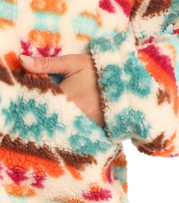 Rock & Roll, Ladies Cream Aztec Sherpa Pullover - Wilco Farm Stores