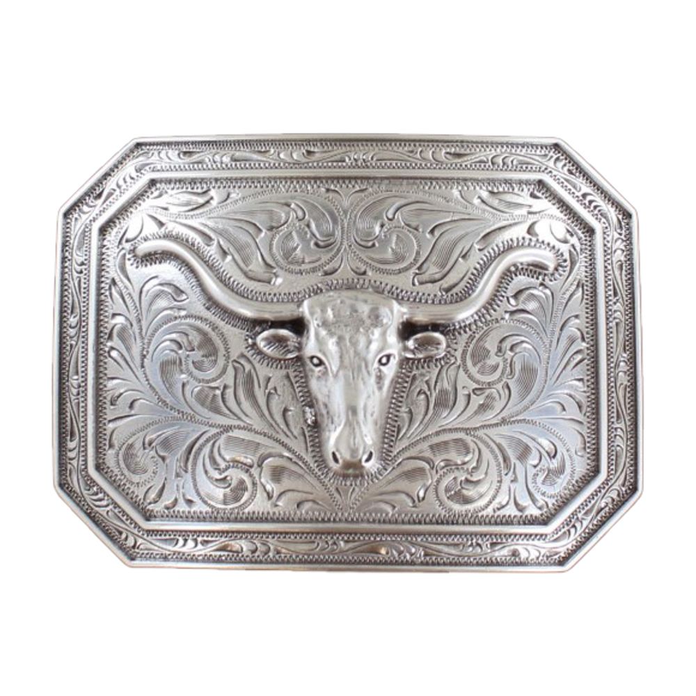 Ariat, Silver Longhorn Rectangle Belt Buckle, A37008 | Wilco