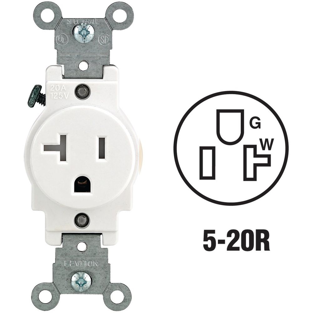 Leviton 20A White Commercial Grade 5-20R T… e Outlet | Wilco